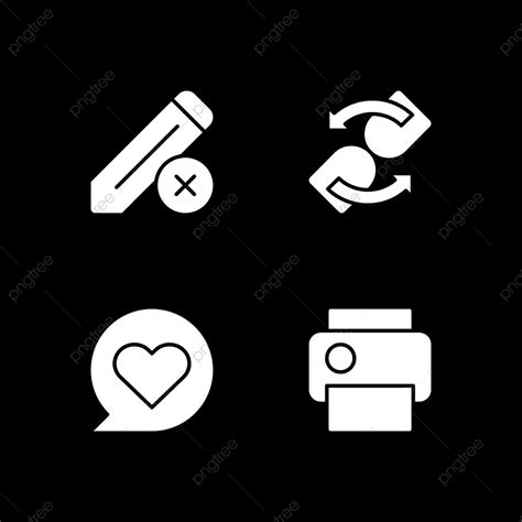 Mobile App Interface Signs White Glyph Icons Set For Dark Mode Set Glyph Black PNG And Vector
