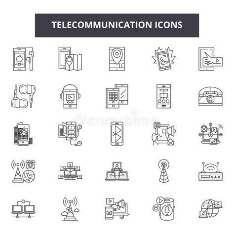 Telecommunication Line Icons Signs Vector Set Linear Concept Outline Illustration Stock
