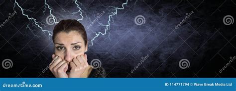 Lightning Strikes And Scared Afraid Woman Stock Illustration