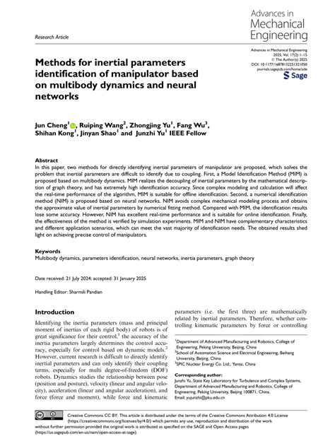 Pdf Methods For Inertial Parameters Identification Of Manipulator