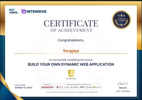 Got Certified In Build Your Own Dynamic Web Application Damala Swapna Posted On The Topic