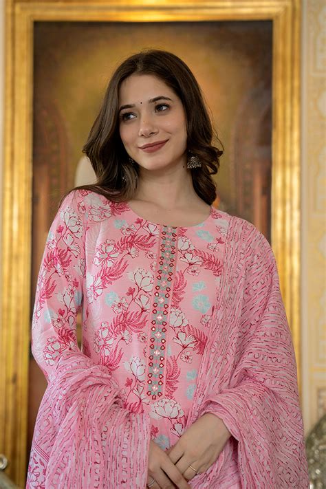 Pink Rayon Blend Floral Printed Straight Trouser Suit Set Pkskd2567pnk