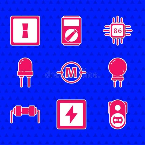 Set Electric Circuit Scheme Lightning Bolt Electrical Outlet Emitting Diode Resistor