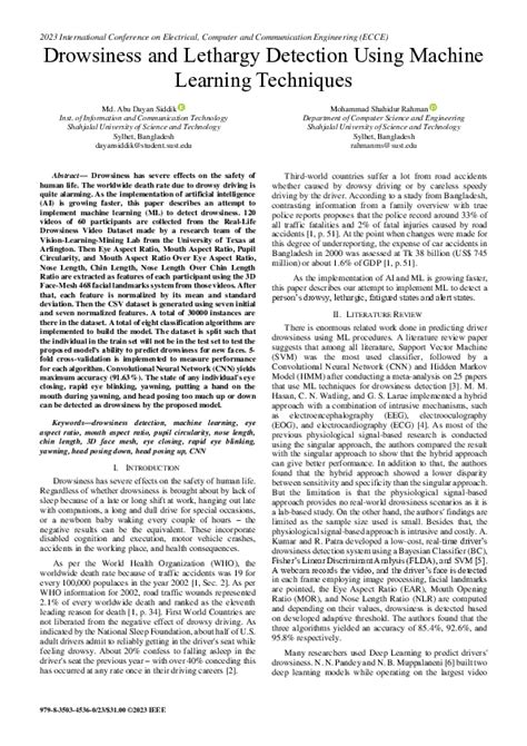 Pdf Drowsiness And Lethargy Detection Using Machine Learning Techniques