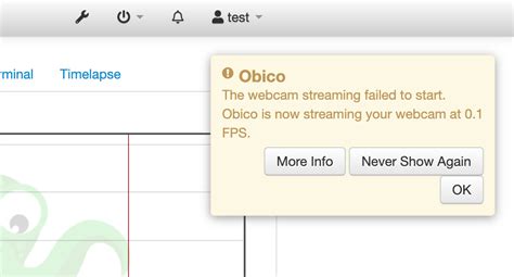 the webcam streaming failed to start obico
