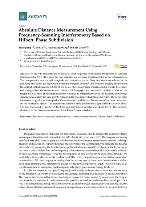 Pdf Absolute Distance Measurement Using Frequency Scanning Interferometry Based On Hilbert