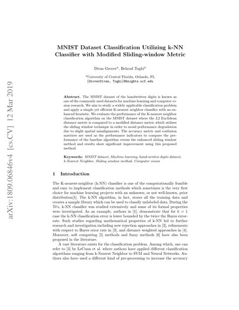 Pdf Mnist Dataset Classification Utilizing K Nn Classifier With