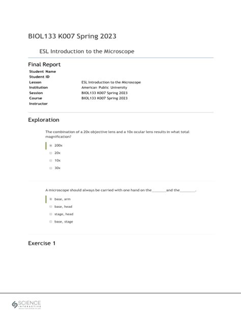 Biol133 Week 1 Lab Assignment Introduction To The Microscope Course Resources