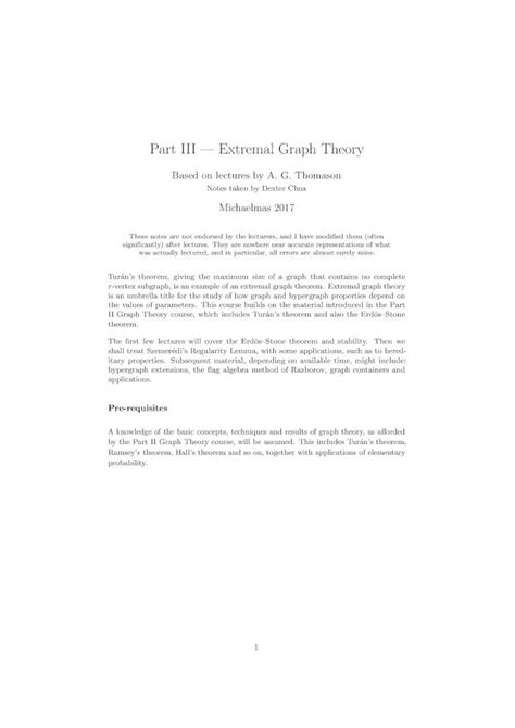 Pdf Part Iii Extremal Graph Theory · Ii Graph Theory Course Which