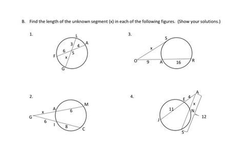 solved b find the length of the unknown segment x in each