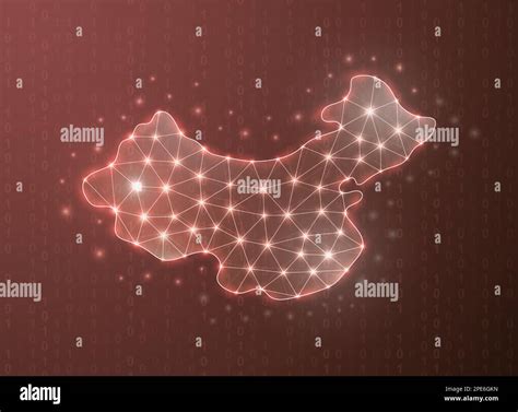 china polygonal symbol with binary code background china map concept