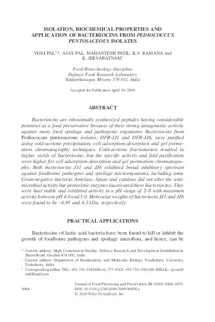 Pdf Isolation Biochemical Properties And Application Of Bacteriocins