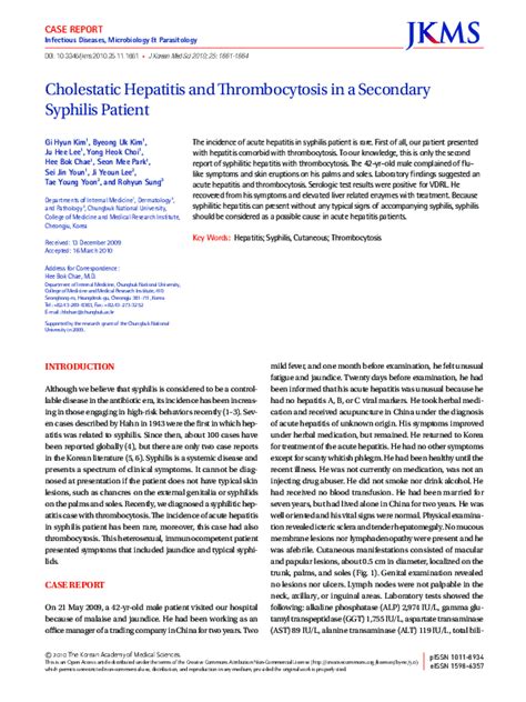Pdf Cholestatic Hepatitis And Thrombocytosis In A Secondary Syphilis Patient