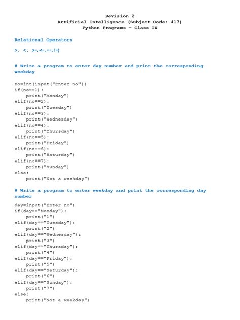Revision 2 Python Class 9 Pdf Control Flow Software Engineering