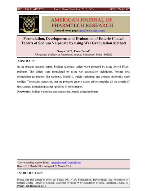 Pdf Formulation Development And Evaluation Of Enteric Coated Tablets