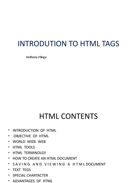 Introdution To Html Tags Pdf Html Element Html