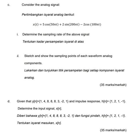 Solved C Consider The Analog Signal Pertimbangkan Isyarat Chegg Com
