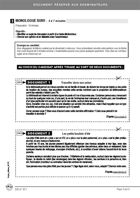 Exemple 3 Sujet Delf B1 Tp Document Examinateur Production Orale Part3only Delf B D O C U M E