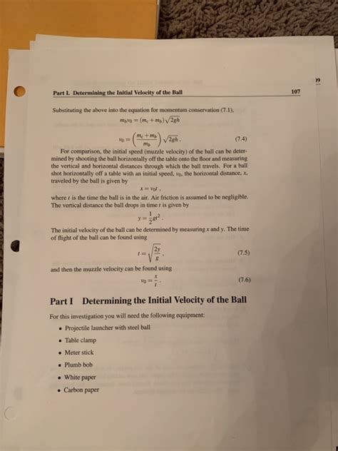 Solved Part I Determining The Initial Velocity Of The Ball Chegg