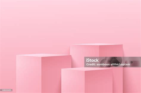 현대 웹 사이트에 제품에 대한 추상 큐브 및 원형 디스플레이 포디움과 최소한의 핑크 텍스처 벽 장면 3d 렌더링 기하학적 모양