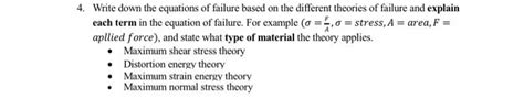 Solved Write Down The Equations Of Failure Based On The Chegg