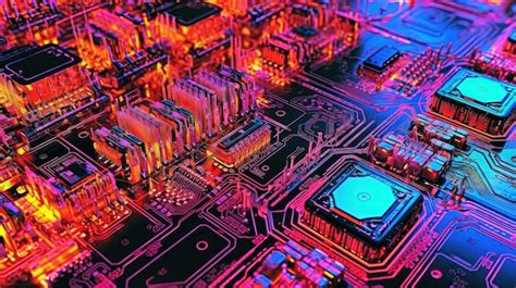 Premium Ai Image Motherboard With Chips And Connections In Purple And Blue Neon Lights