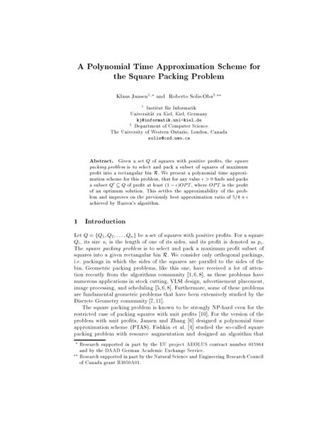 Pdf A Polynomial Time Approximation Scheme For The Square Packing Problem