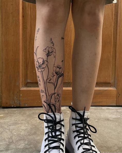 Thigh Tattoos Flowers Black And White Tattoo Ideas