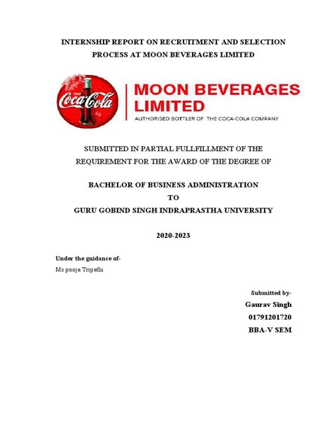 Recruitment And Selection Process At Moon Beverages Limited An