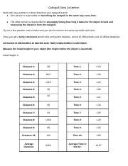 Catapult Data Collection How To Measure Distance And Time For Course Hero
