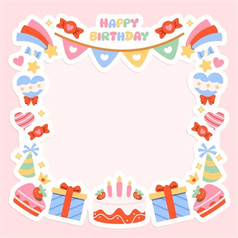 다채로운 생일 스티커 프레임 배경 프리미엄 벡터