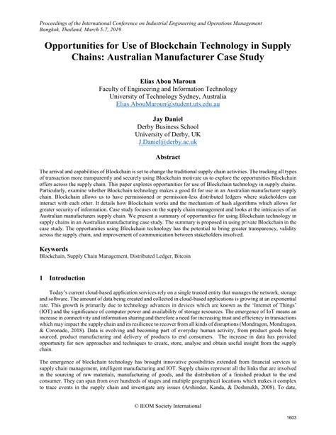 Pdf Opportunities For Use Of Blockchain Technology In Supply Chain Australian Manufacturer