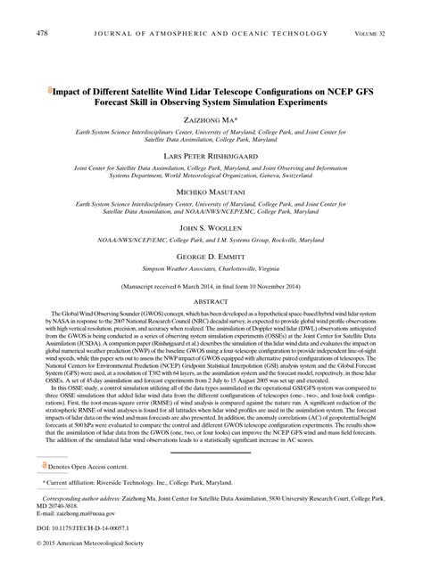 Pdf Impact Of Different Satellite Wind Lidar Telescope Configurations