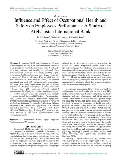 Fluence And Effect Of Occupational Health And Safety On Employees