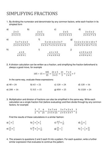 Simplifying Fractions By Cancelling Common Factors Teaching Resources