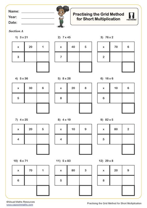 Practising The Column Method For Long Multiplication B Worksheet Pdf Printable Number Worksheets