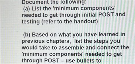 Solved Document the following:(a) ﻿List the 'minimum | Chegg.com