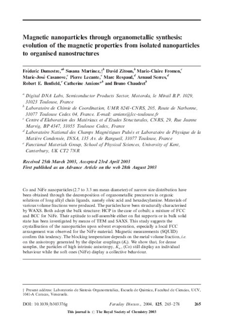 Pdf Magnetic Nanoparticles Through Organometallic Synthesis