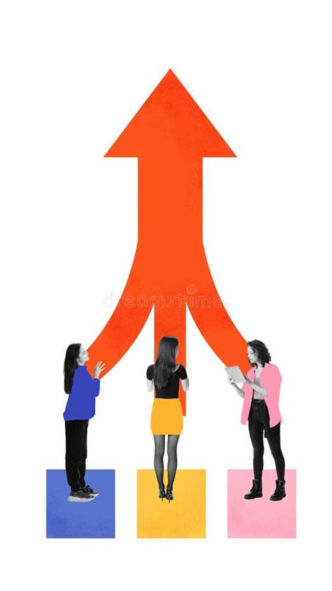 Contemporary Art Collage Professionals Merging Paths Into One Giant Arrow Representing Synergy