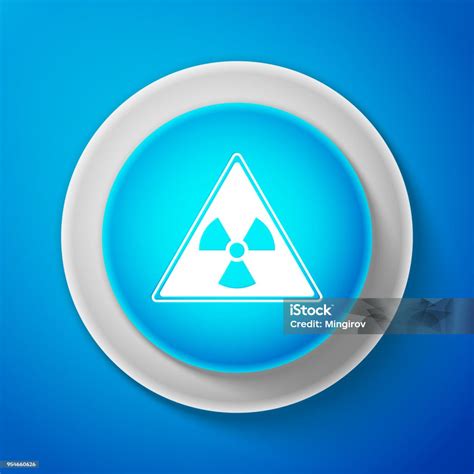 帶輻射符號圖示的白色三角形符號在藍色背景下被隔離圓圈藍色按鈕與白色線向量插圖向量圖形及更多三角形圖片 三角形 保安 保護 Istock