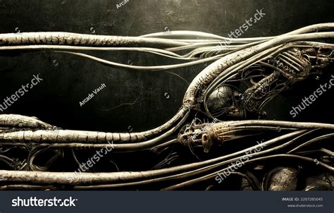 Cyberpunk Neural Network Texture Cables Attached Stock Illustration