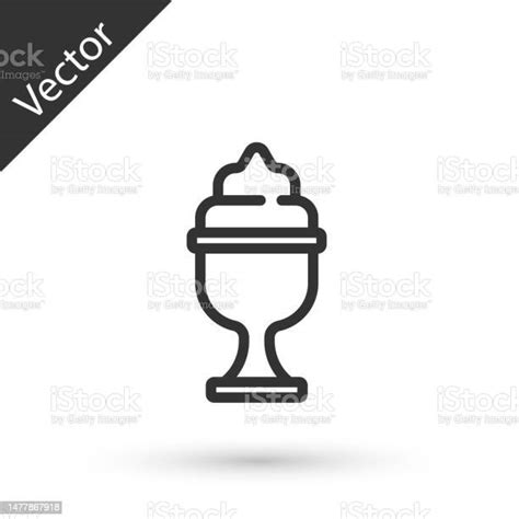 흰색 배경에 고립 된 그릇 아이콘의 회색 라인 아이스크림 달콤한 기호 벡터 0명에 대한 스톡 벡터 아트 및 기타 이미지 0명