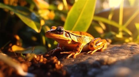 Premium Ai Image Dumpy Frog On Leaves Frog Amphibian Reptilegolden Hour