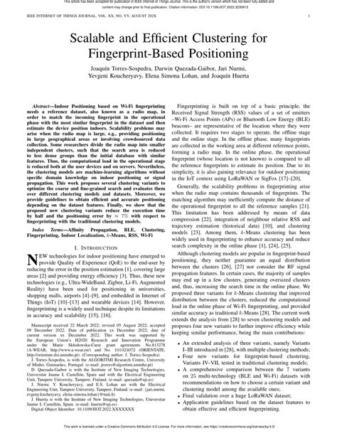 Pdf Scalable And Efficient Clustering For Fingerprint Based Positioning