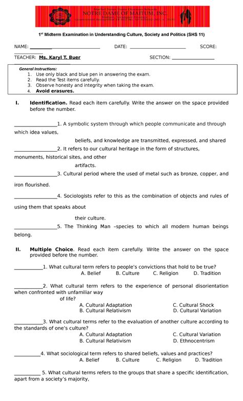 ucsp q1 final examination for araling panlipunan 1 st midterm