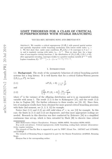 PDF Limit Theorems For A Class Of Critical Superprocesses With Stable Branching