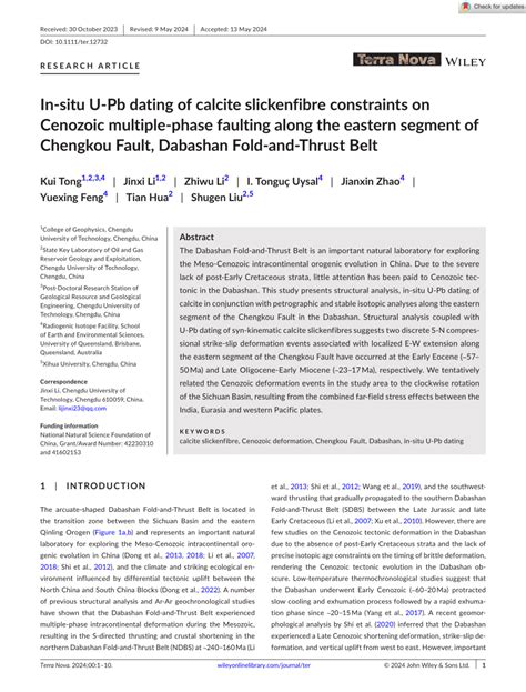 Pdf In‐situ U‐pb Dating Of Calcite Slickenfibre Constraints On