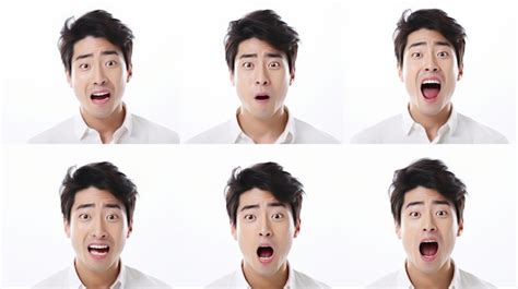 sequence face expression happy korean man 30s close mouth smile