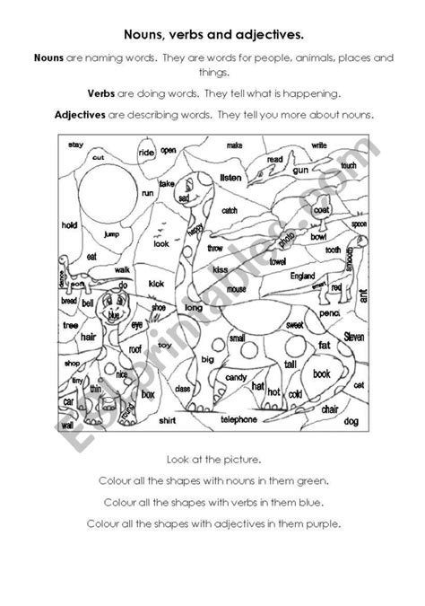 Noun Verb Adjective Coloring Worksheet Noun Worksheets