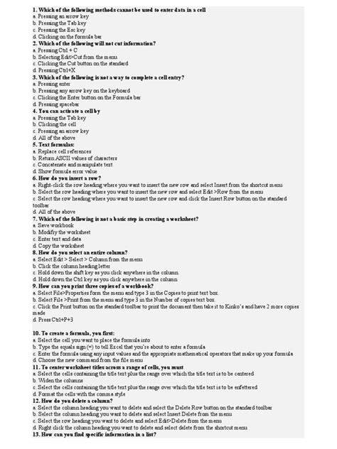 Ms Excel Mcqs Pdf Microsoft Excel Spreadsheet